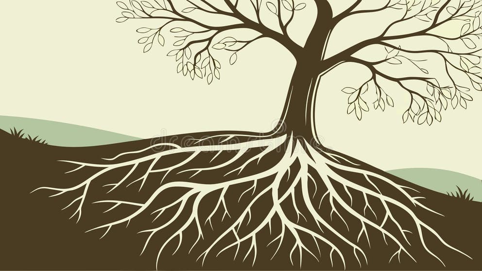 Stylized Tree with Extensive Visible Root System Vector Design ...