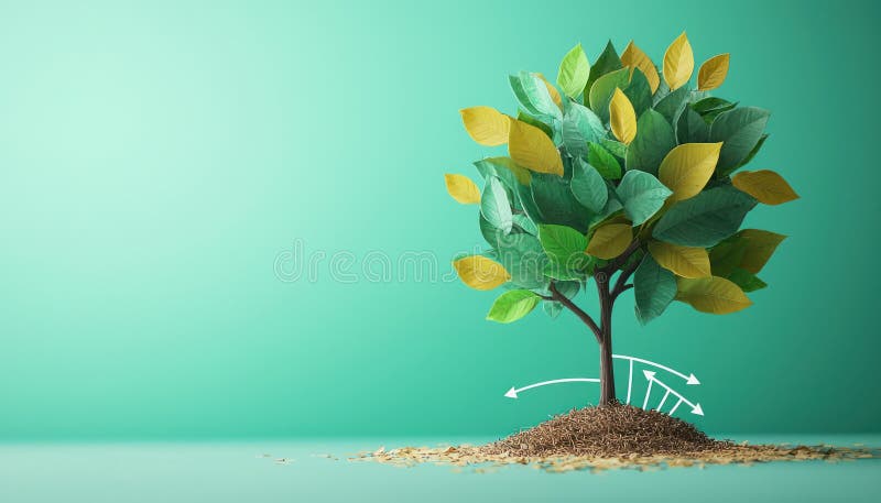 Stylized Tree Growing from Soil with Leaves Symbolizing Financial ...
