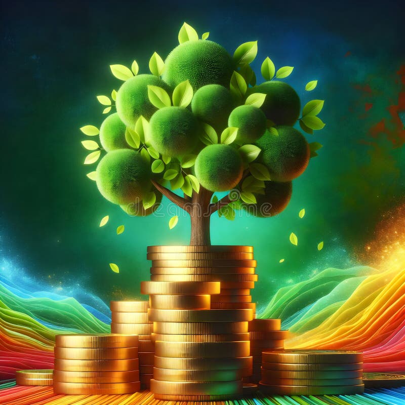 A Stylized Tree Grows from Gold Coins, Symbolizing Wealth and ...