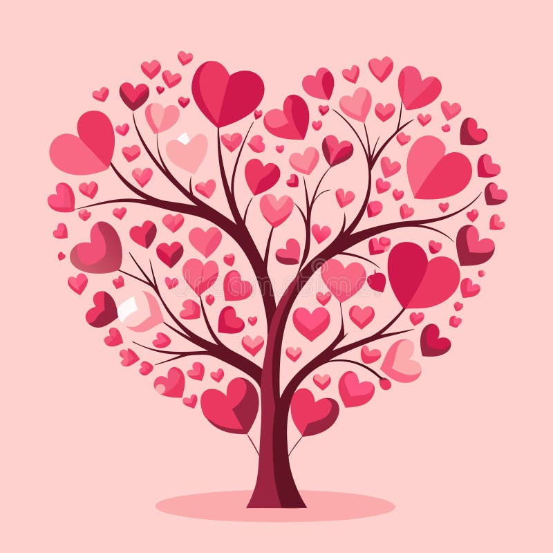 A Stylized Tree with Heart-shaped Leaves Forming a Heart Shape Stock ...