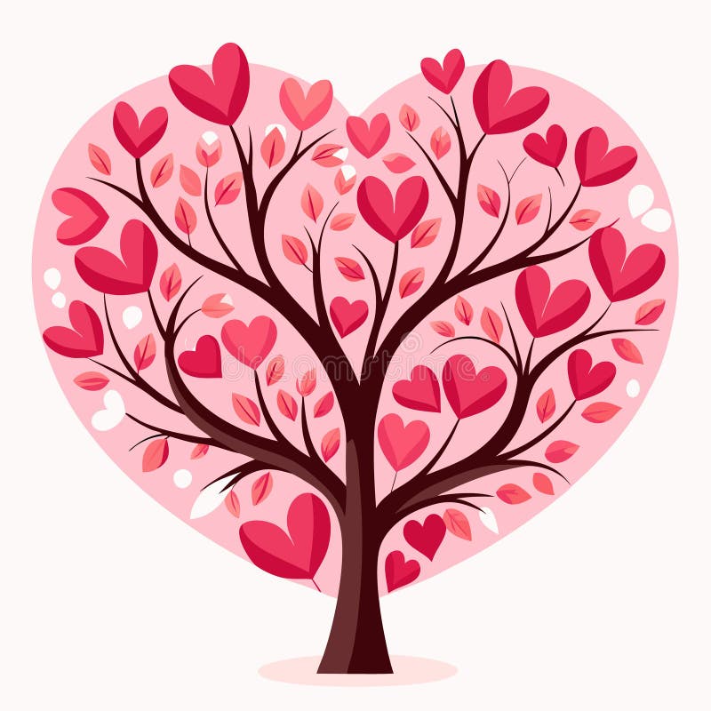 A Stylized Tree with Heart-shaped Leaves Inside a Heart-shaped Fram ...