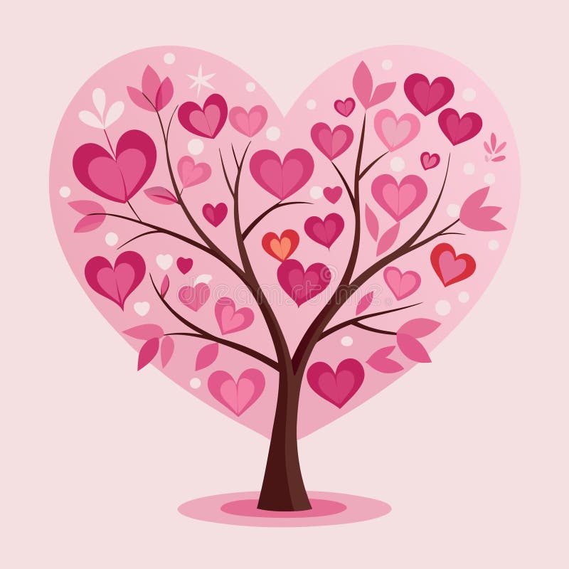 A Stylized Tree with Heart-shaped Leaves and a Heart-shaped Outline ...