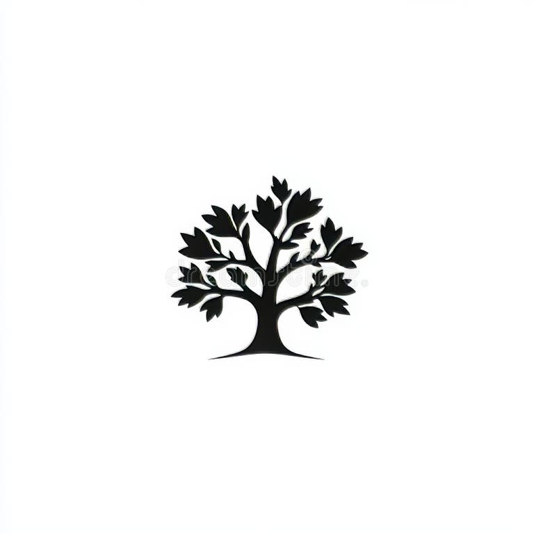 A Stylized Tree Icon in Black and White Represents Concepts of Nature ...