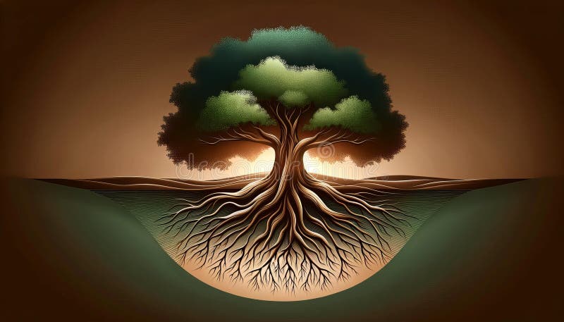 Stylized Tree Illustration with Exposed Roots, Nature Concept Stock ...
