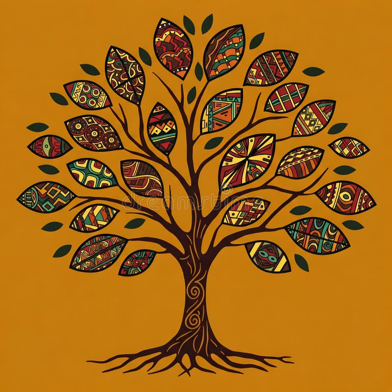A Stylized Tree Illustration Features a Thick Brown Trunk and Extensive ...