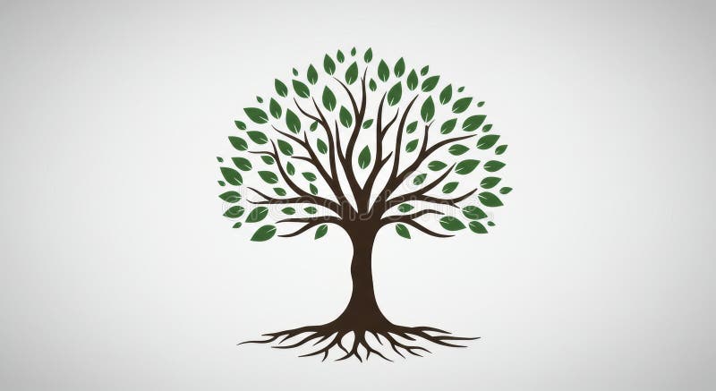 Stylized Silhouette Tree Roots Leaves Nature Life Growth Stock Photos ...