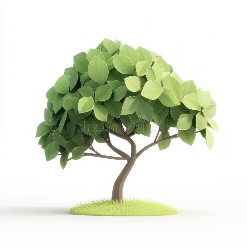 A Stylized Tree with Lush Green Leaves on a Small Grassy Patch Stock ...