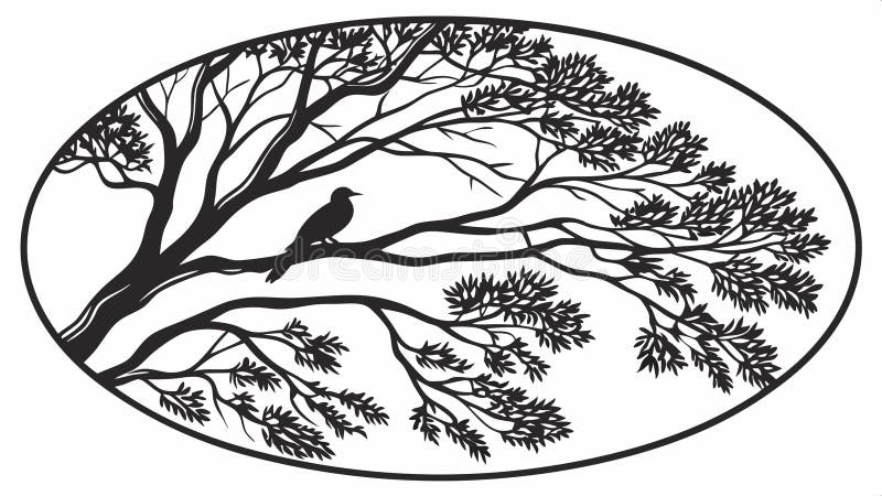 Stylized Tree within Oval Border, Symbolizing Nature and Life Cycle ...