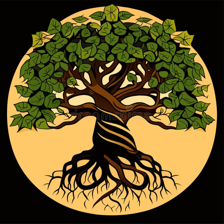 Stylized tree with roots stock illustration. Illustration of locket ...