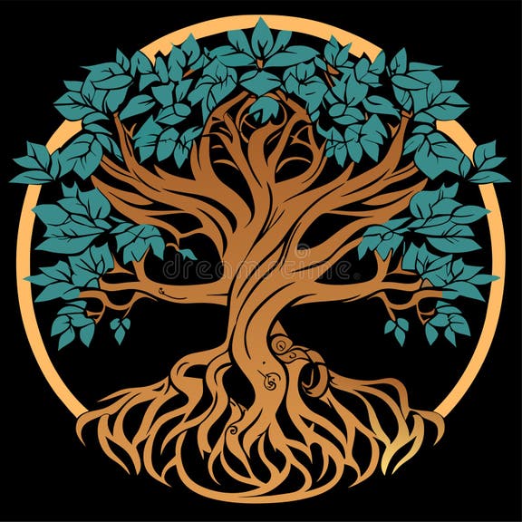 Stylized tree with roots stock illustration. Illustration of dark ...