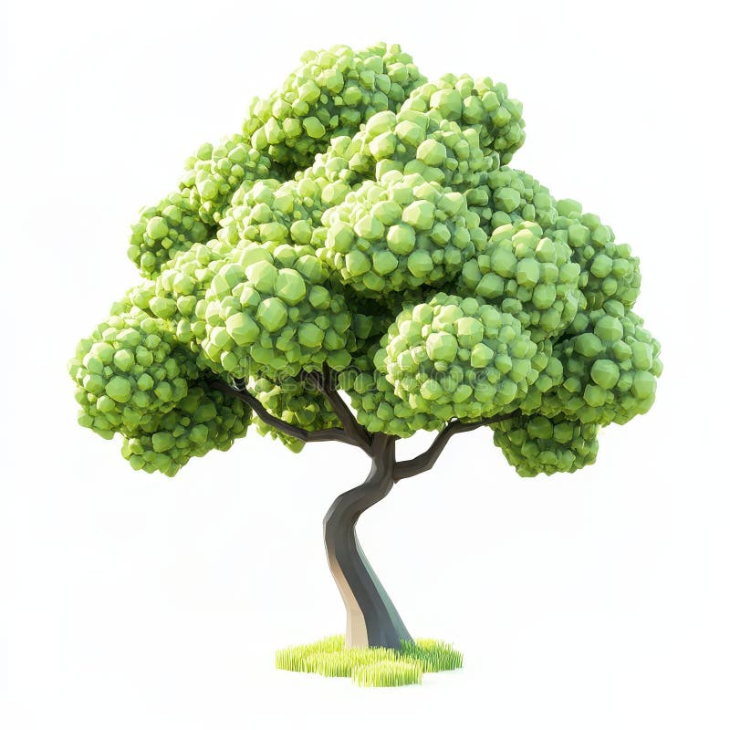 A Stylized Tree with Rounded, Green Foliage and a Curved Trunk, Set ...