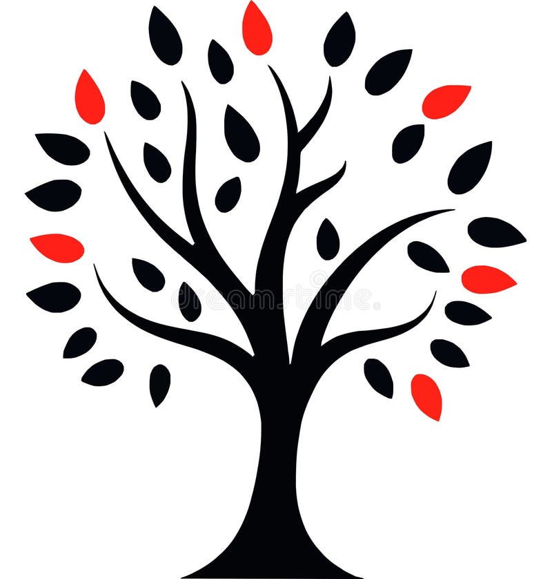 Stylized Tree Silhouette with Red Leaves Design Stock Photo - Image of ...