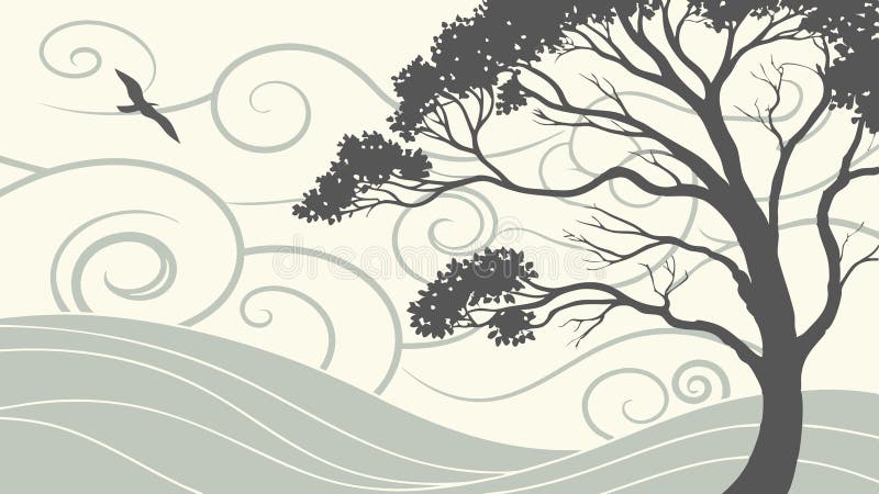 Stylized Tree in Wind Illustration, Vector Design Generative AI Stock ...
