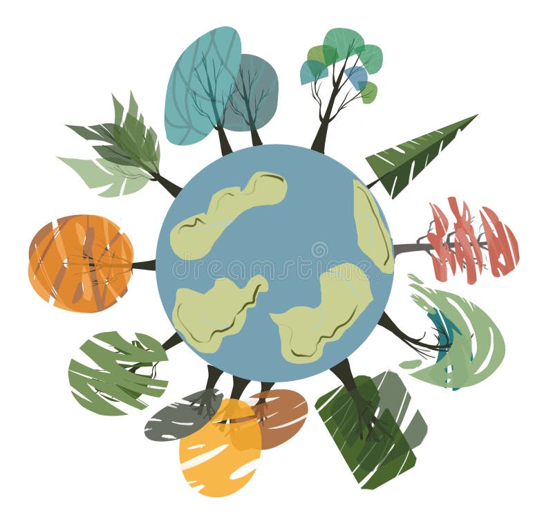 Stylized Trees on the Planet, World Environment Day Stock Illustration ...