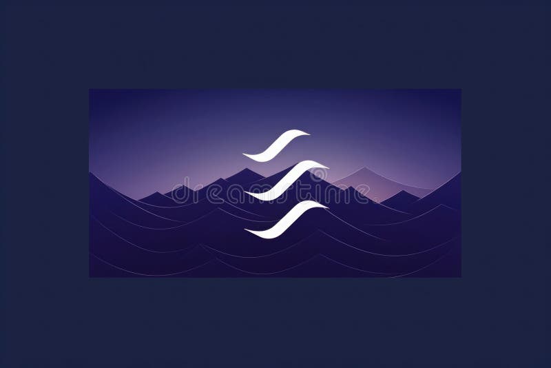 Stylized Triple Wave Symbol Floating Above Serene Navy Blue Waves Stock ...