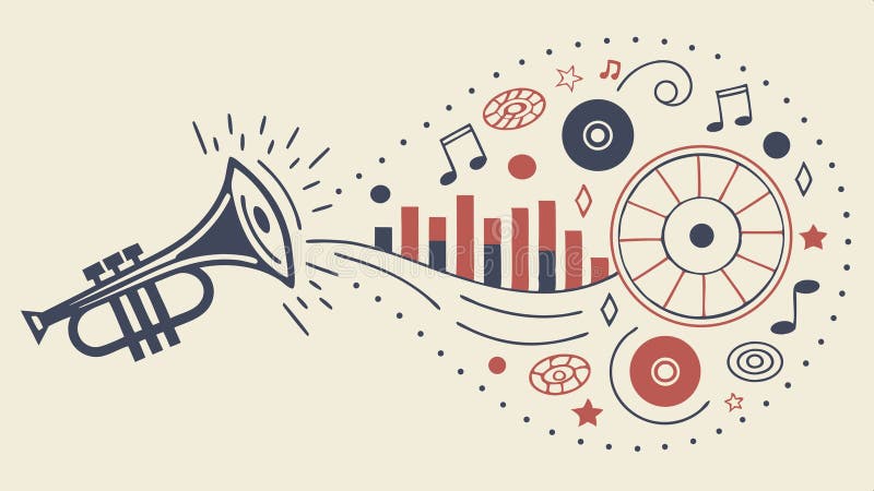 Stylized Trumpet with Abstract Musical Notes and Rhythmic Patterns ...