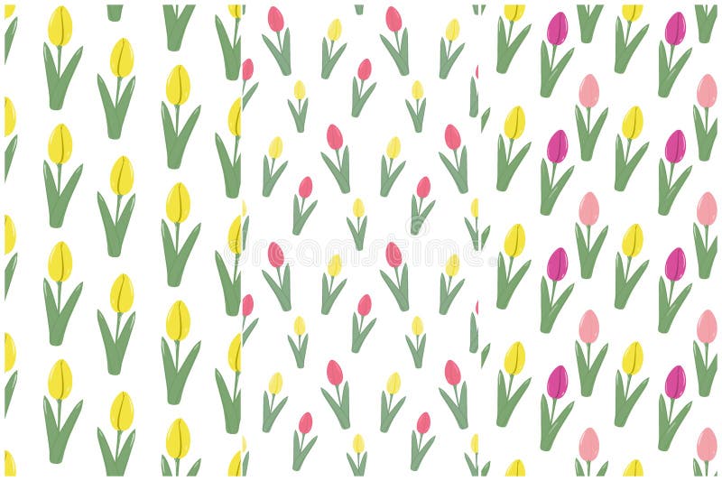 Stylized Tulips Seamless Pattern in Trendy Spring Yellow and Pink ...