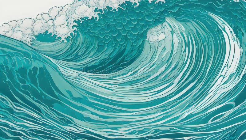 Stylized Turquoise Ocean Wave Illustration Stock Illustration ...