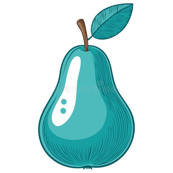 Stylized Turquoise Pear Fruit with Engraved Texture Illustration Stock ...