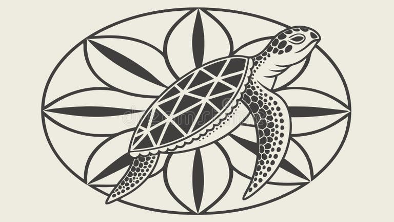 Stylized Turtle with Patterned Shell, Unique Marine Life Art, Vector ...