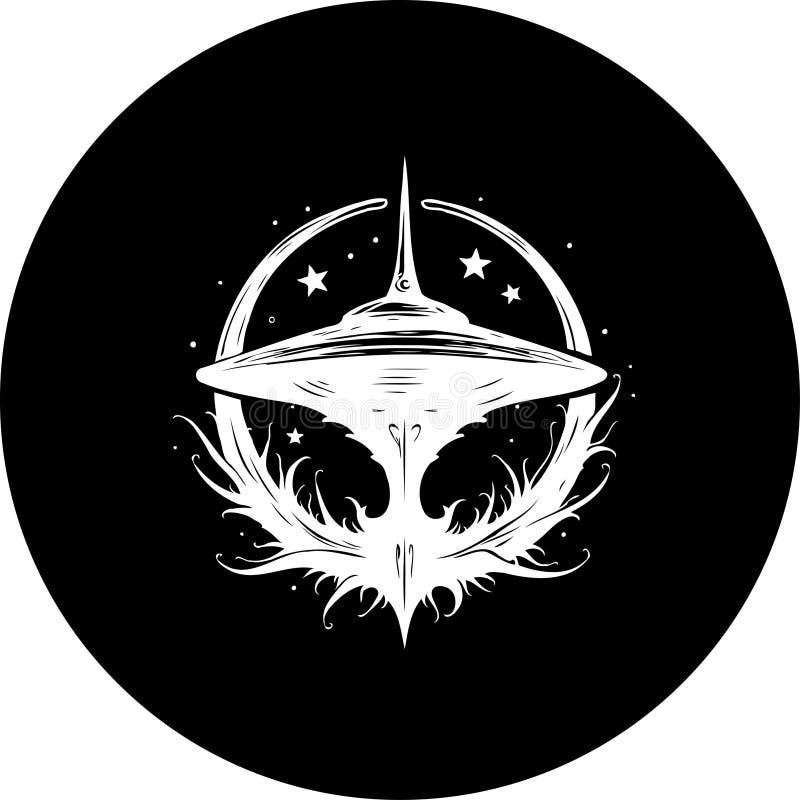Stylized Ufo Design with Celestial Elements Against Dark Backdrop in ...