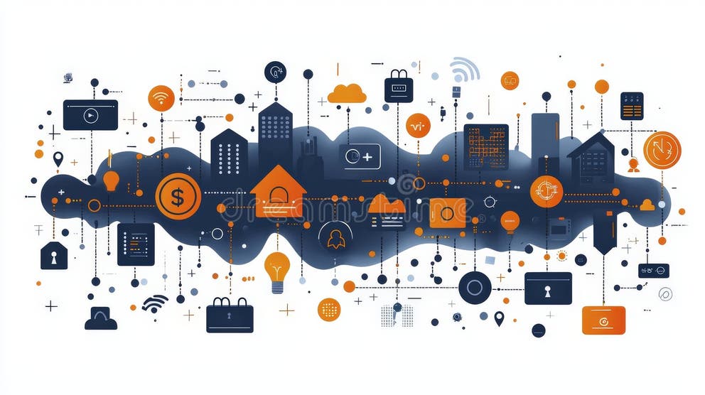 Stylized Urban Digital Network Canvas Representation. Stock ...