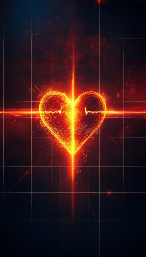 Stylized Vector Art of an Oscillating Heart Rate Wave on a Black Grid ...