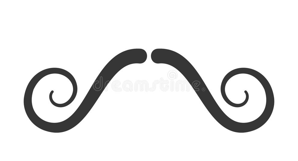 Stylized Vector Black Silhouette of Thin Curly Mustache, Decorative ...