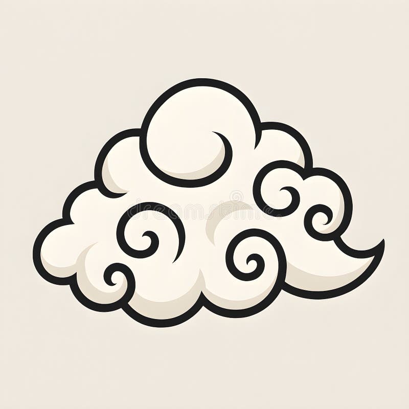Stylized Cloud with Bold Black Outlines, Soft Beige Shading, and ...
