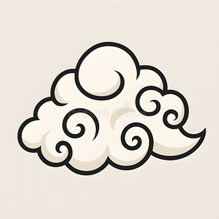 Stylized Cloud with Bold Black Outlines, Soft Beige Shading, and ...