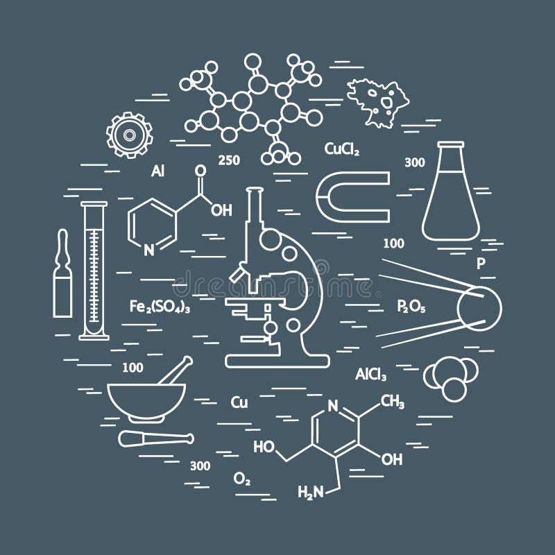 Stylized Vector Icon of Variety Scientific, Education Elements: Stock ...