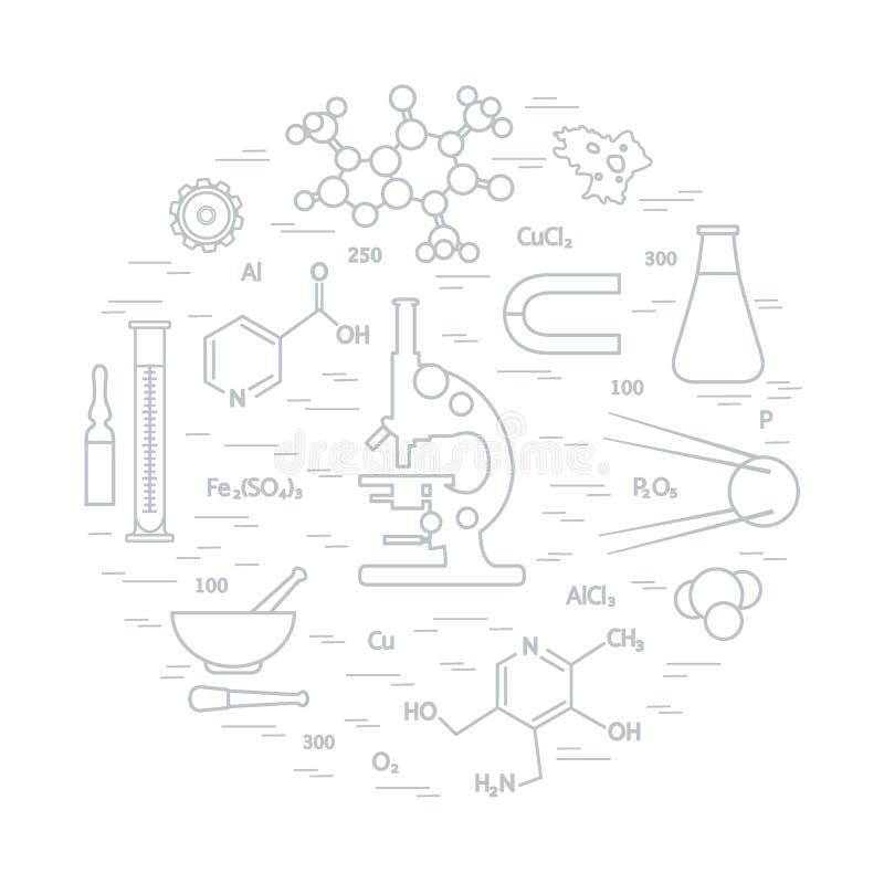 Stylized Vector Icon of Variety Scientific, Education Elements: Stock ...