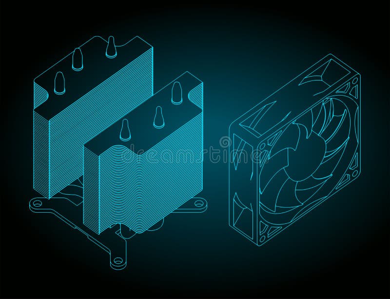 Disassembled CPU Cooler Isometric Blueprints Stock Vector ...
