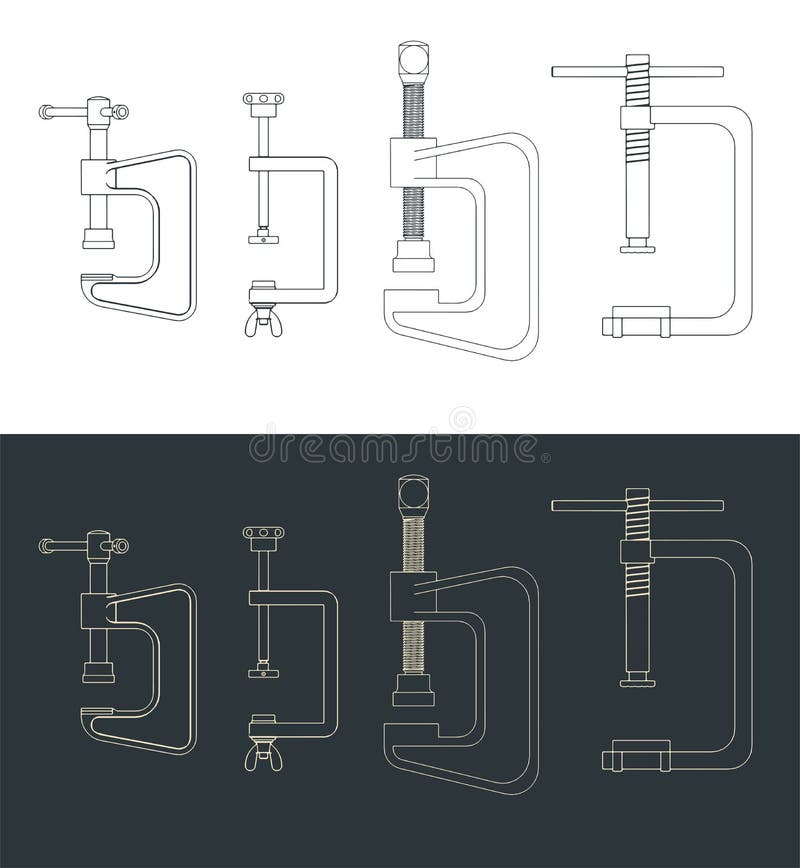 C-Clamp Drawings mini Set stock vector. Illustration of work - 211198667