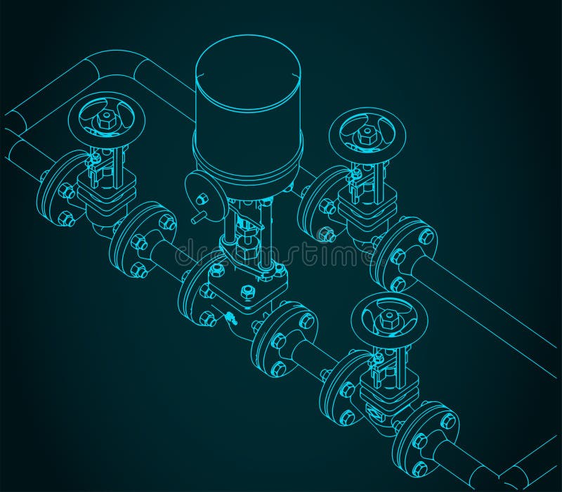 Control Valves with Bypass Isometric Blueprints Stock Vector ...