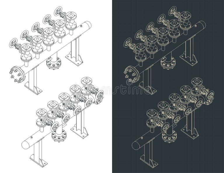 Steam Header Isometric Blueprints Stock Vector - Illustration of ...