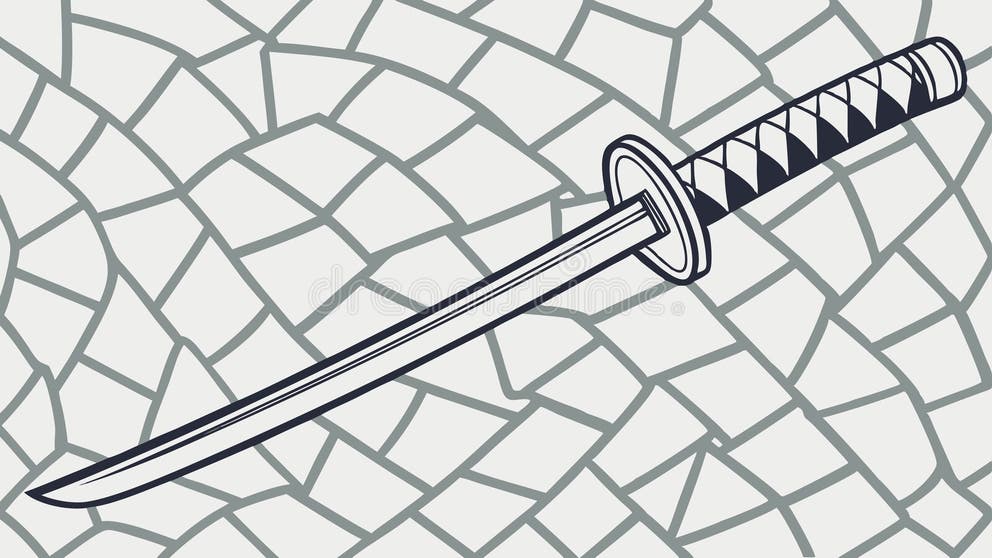 Katana Sword on a Stone Wall with Mosaic Pattern, Vector Design ...