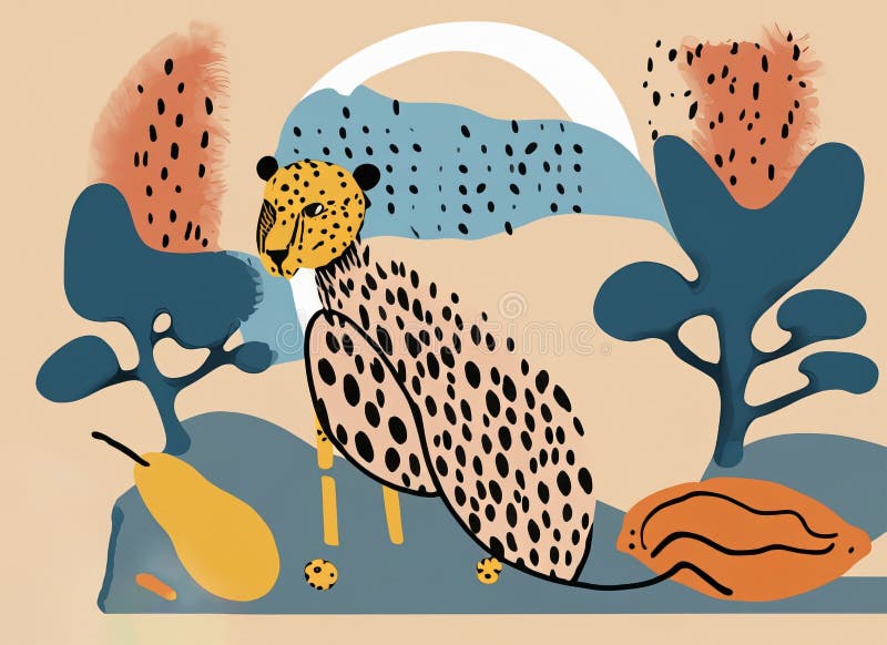 Stylized Vector Illustration of a Leopard in the Forest. Generative AI ...