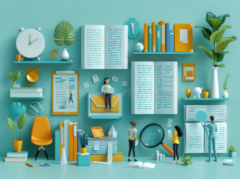 Stylized Vector Illustration of a Productive Workspace with Animated ...