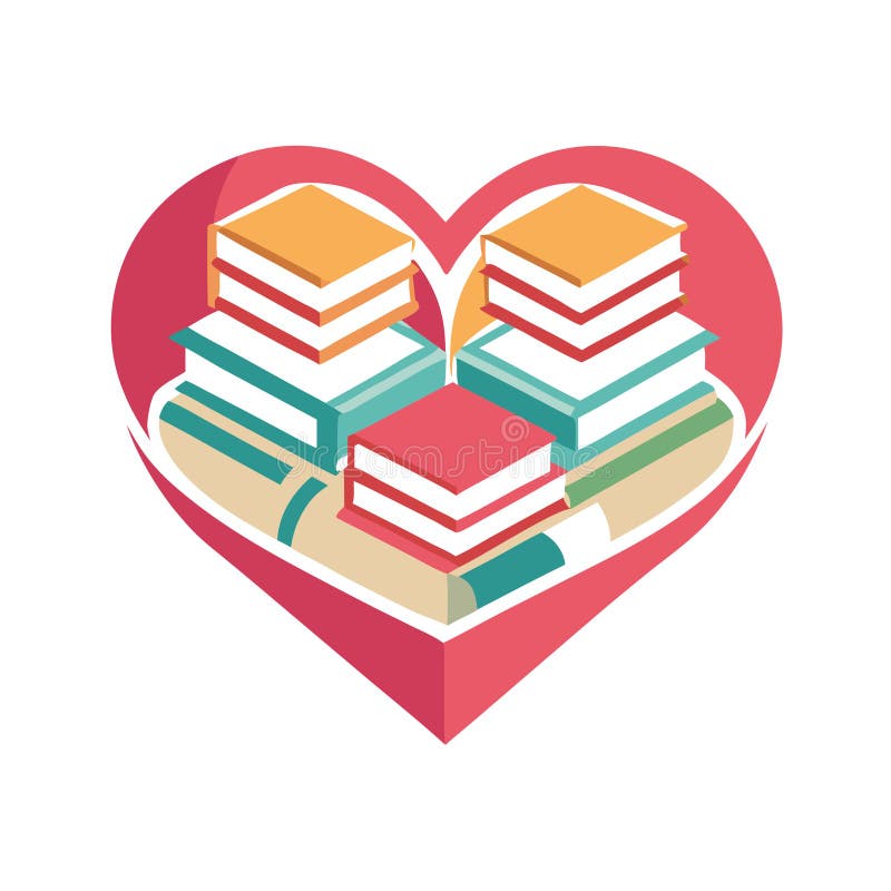Love of Learning: Stack of Books Inside a Red Heart Illustration Stock ...