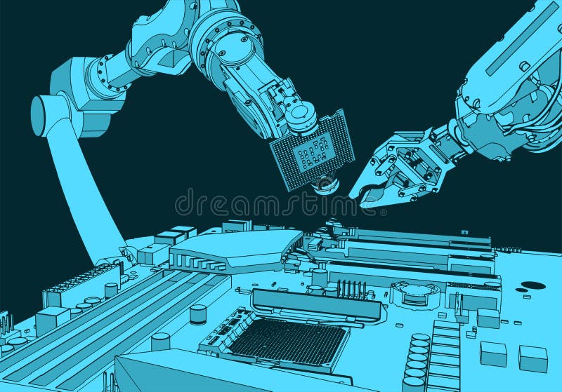 Robots Assemble a Computers Stock Vector - Illustration of machinery ...