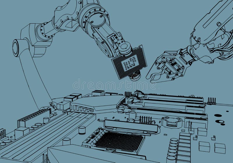 Industrial Robots Assemble a Computer Stock Vector - Illustration of ...