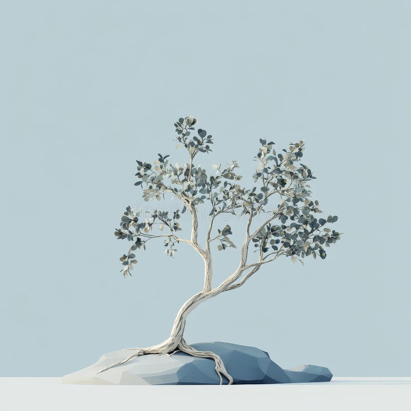 Stylized Vector Illustration of a Tree on a Blue Background. Stock ...
