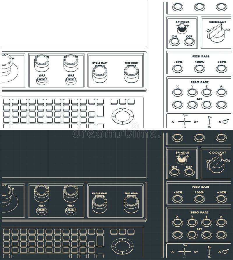 CNC Control Panel Close Up Drawings Stock Vector - Illustration of ...
