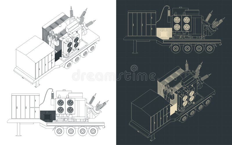 High-voltage Mobile Substations Blueprints Illustrations Stock Vector ...