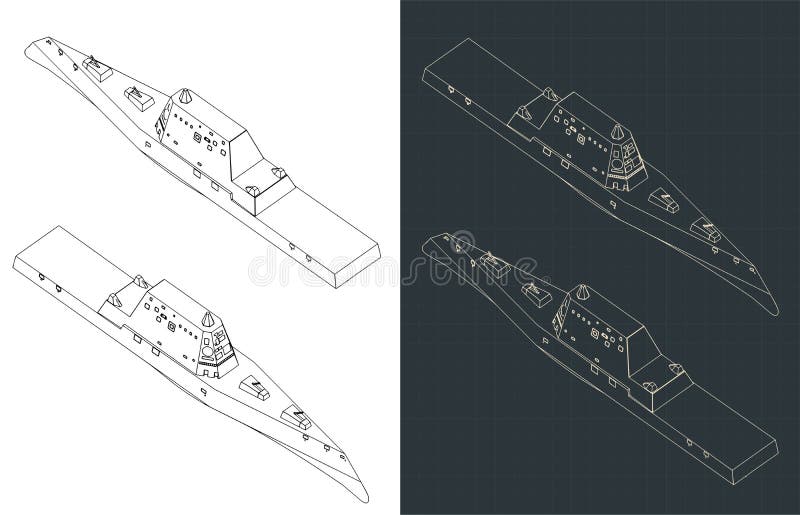 Modern Stealth Warship Isometric Blueprints Stock Vector - Illustration ...