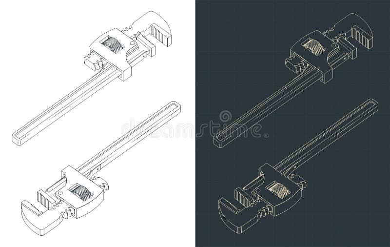 Pipe Wrench Isometric Blueprints Stock Vector - Illustration of ...
