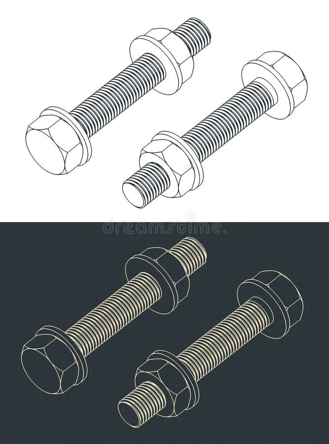 Hex Bolt, Nut and Washers Isometric Drawings Stock Vector ...