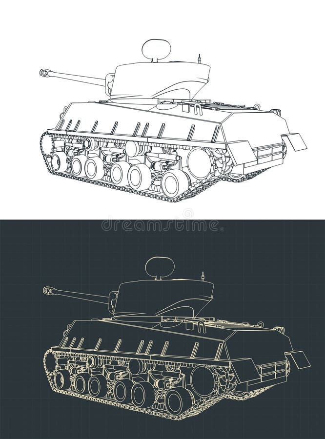M4 Sherman tank blueprints stock vector. Illustration of military ...