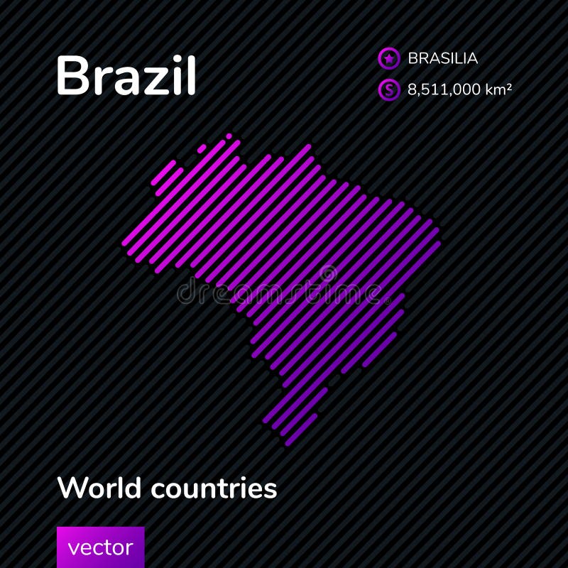 Stylized Vector Map of Brazil in Violet Colors on Striped Black ...